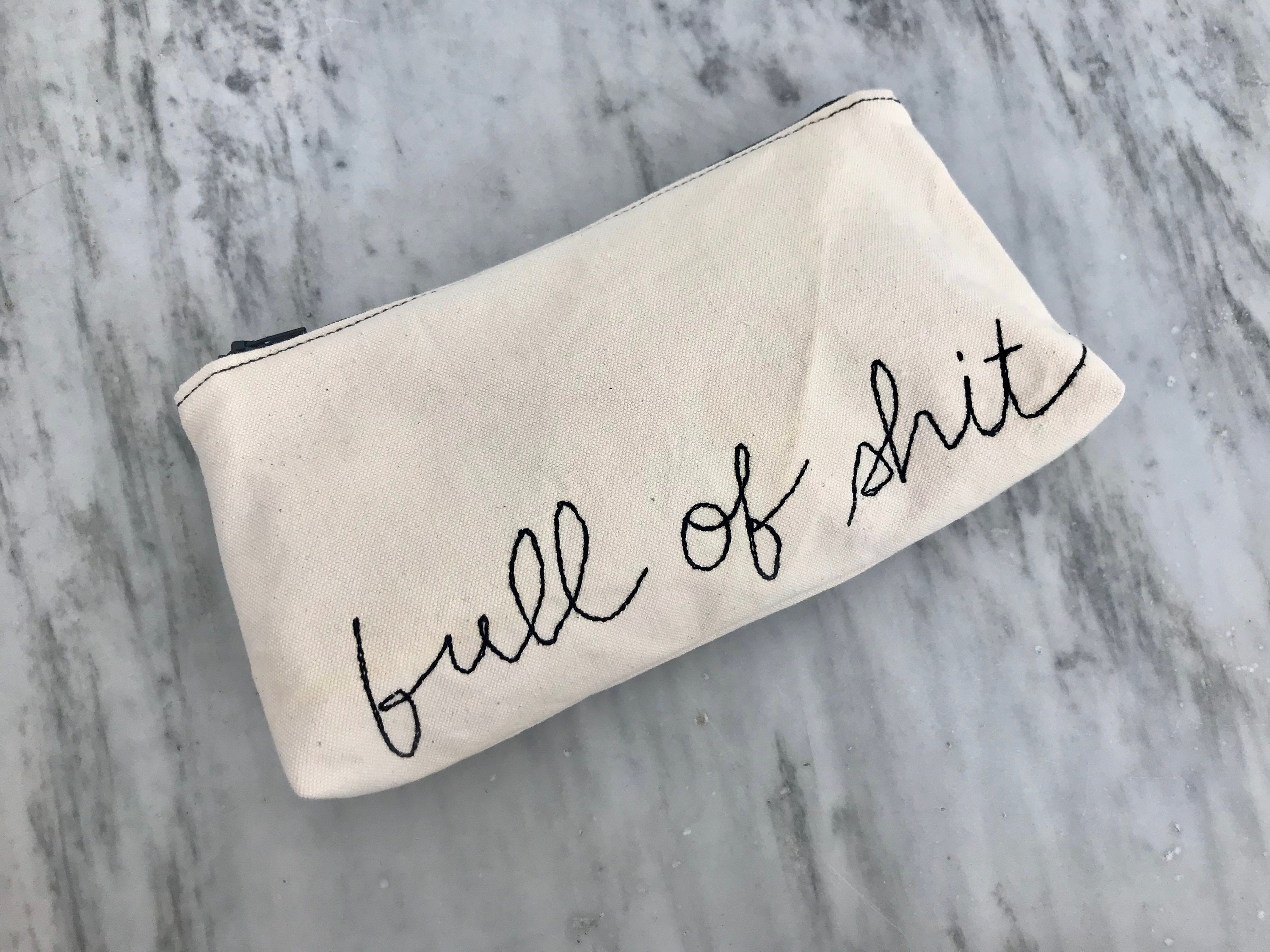 Canvas 'full of Shit' Zipper Pouch / Zip Bag / Accessory Bag / Makeup ...