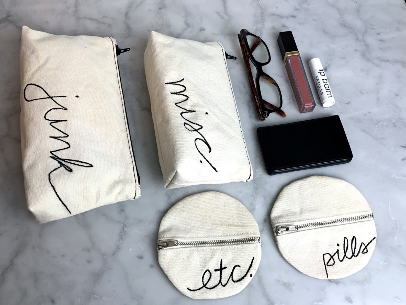 Canvas 'junk' Zipper Pouch / Zip Bag / Accessory Bag / Makeup Bag ...