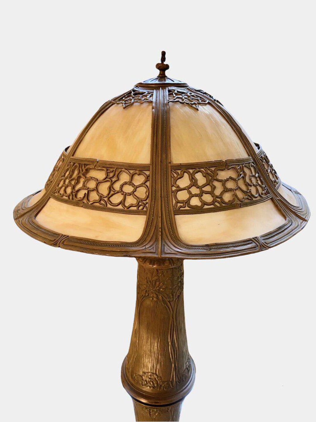 Antique Table Lamp Stain Glass Bell Helmut Pattern 1915s Heavy Light ...