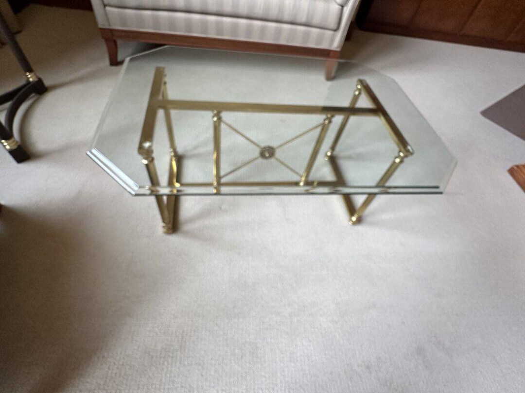 Heavy Glass and Brass Coffee Table - Etsy