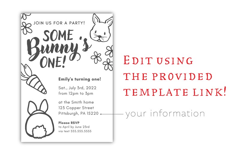 Bunny Themed First Birthday TEMPLATE Some Bunny's One - Etsy