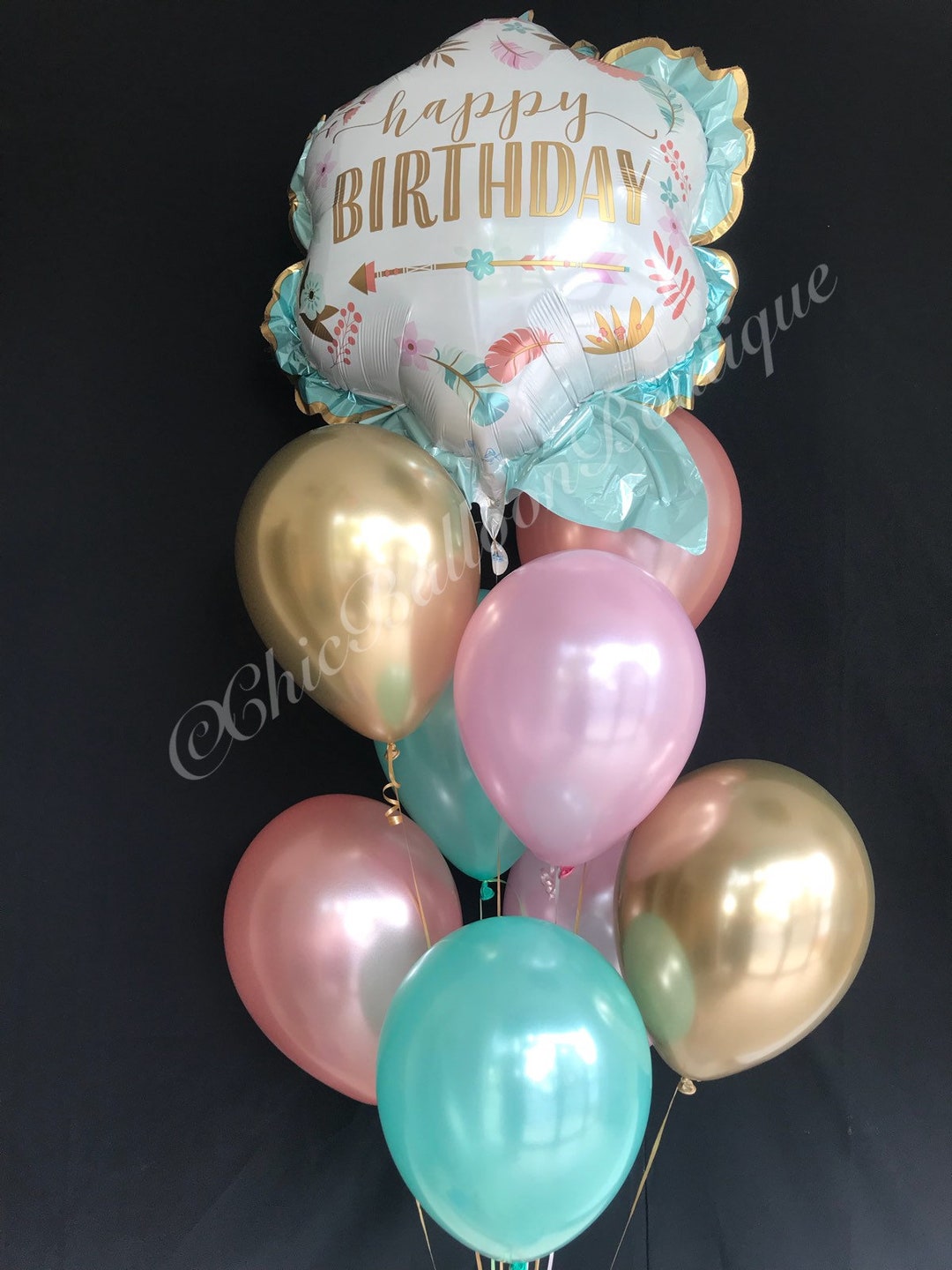 Boho Birthday Balloons Chrome Gold Rose Gold Pink Mint Balloons Feather ...