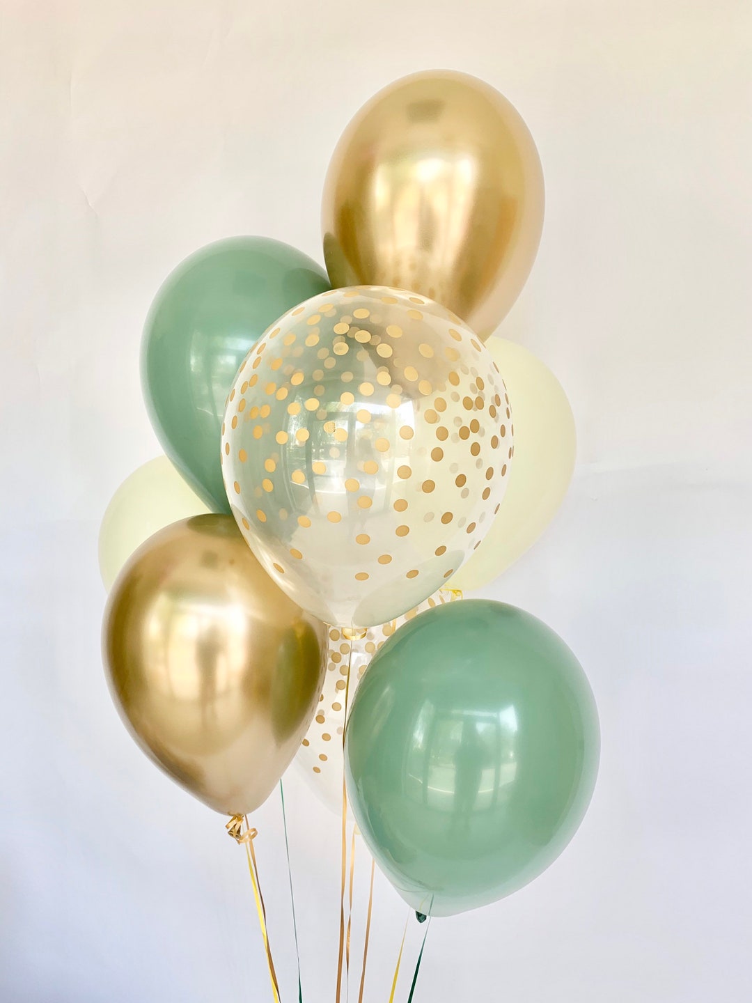 Sage Green Balloons Chrome Gold and Confetti Elegant Sage Decorations ...
