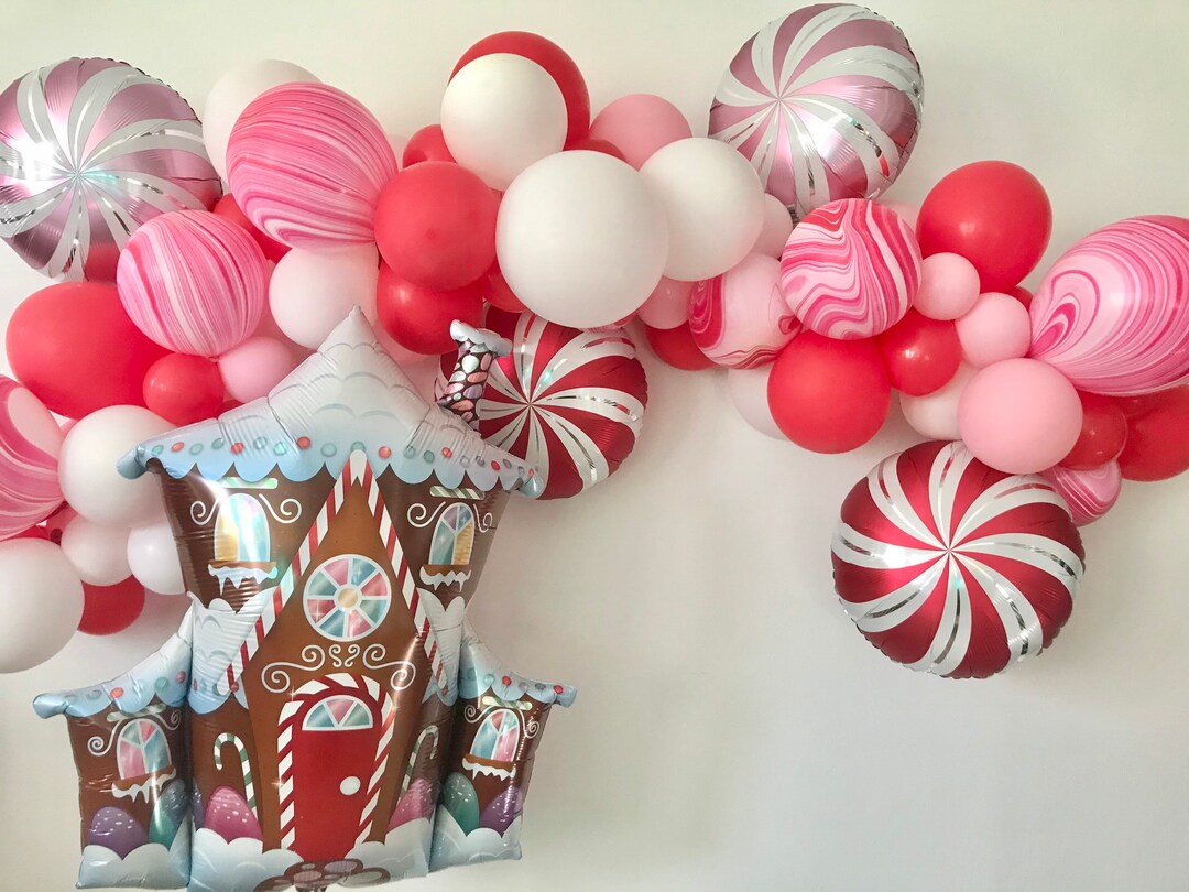Ginger Bread Balloon Garland Red White Pink Red Marble Balloons ...