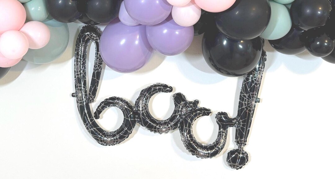 Boo Phrase 30 Inch Balloon Black Spider Web Design Airfilled Halloween ...