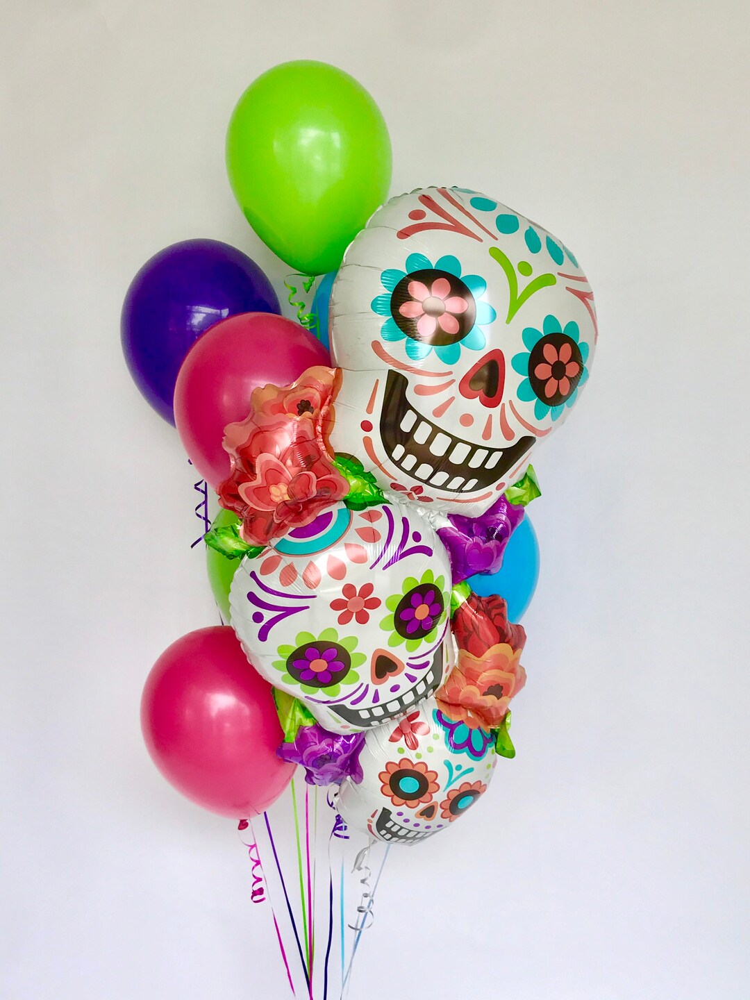 Day of the Dead Balloon Bouquets Pink Green Blue Purple Balloons Dia De ...