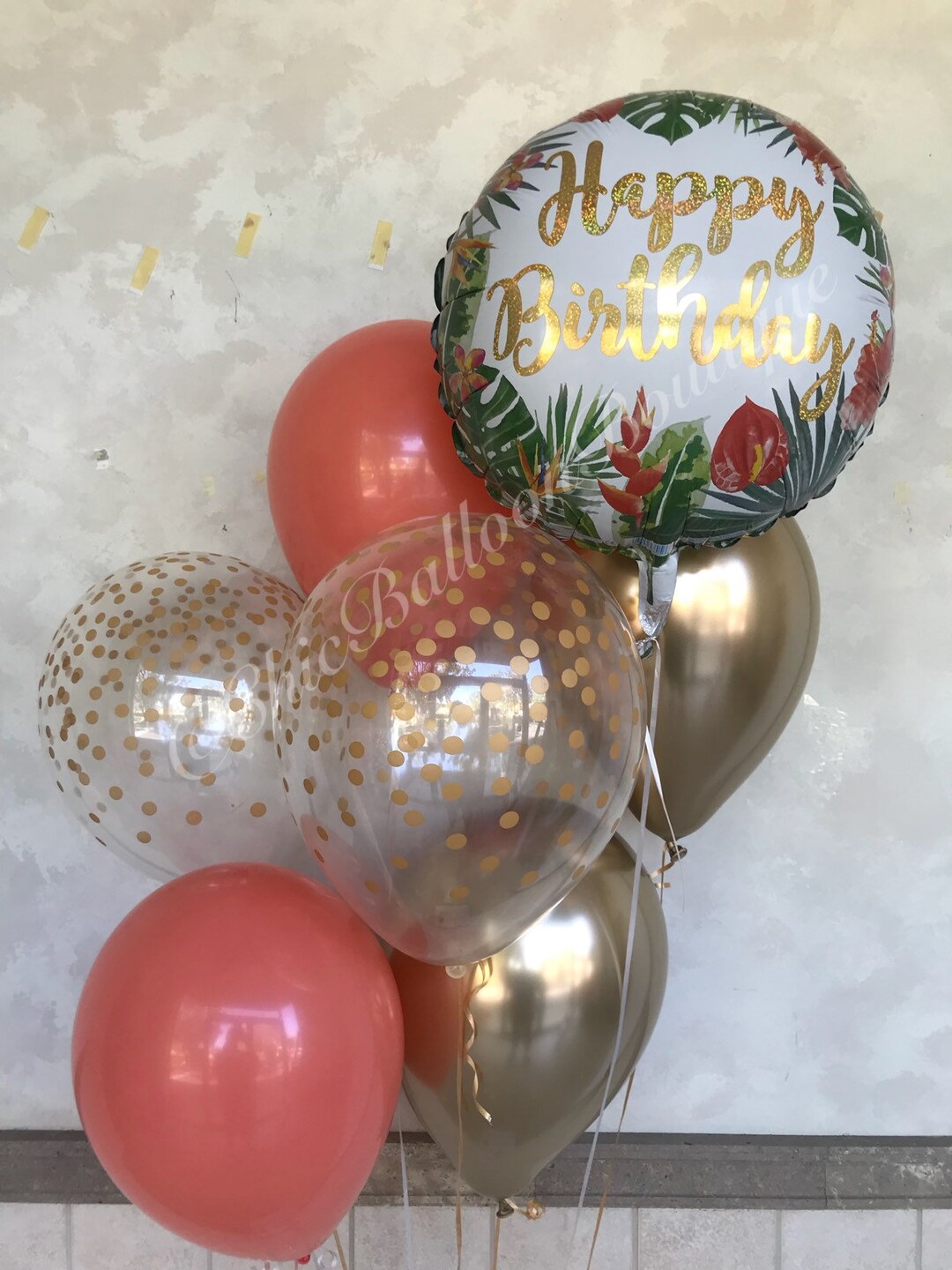 Coral & Gold Balloons Tropical Birthday Balloons Hawaiian Balloon Luau ...