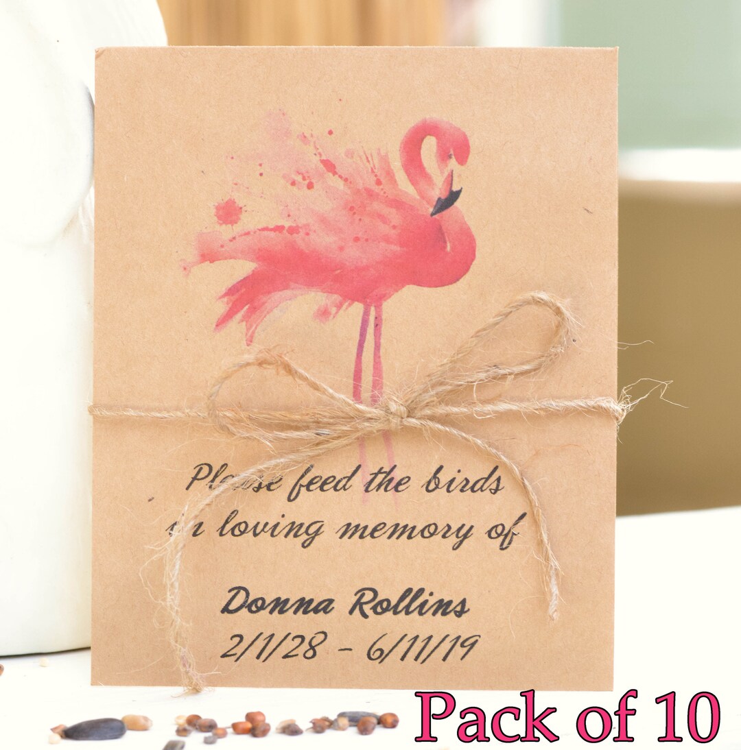 Personalized Feed the Birds Funeral Favors: Flamingo Memorial Seed ...
