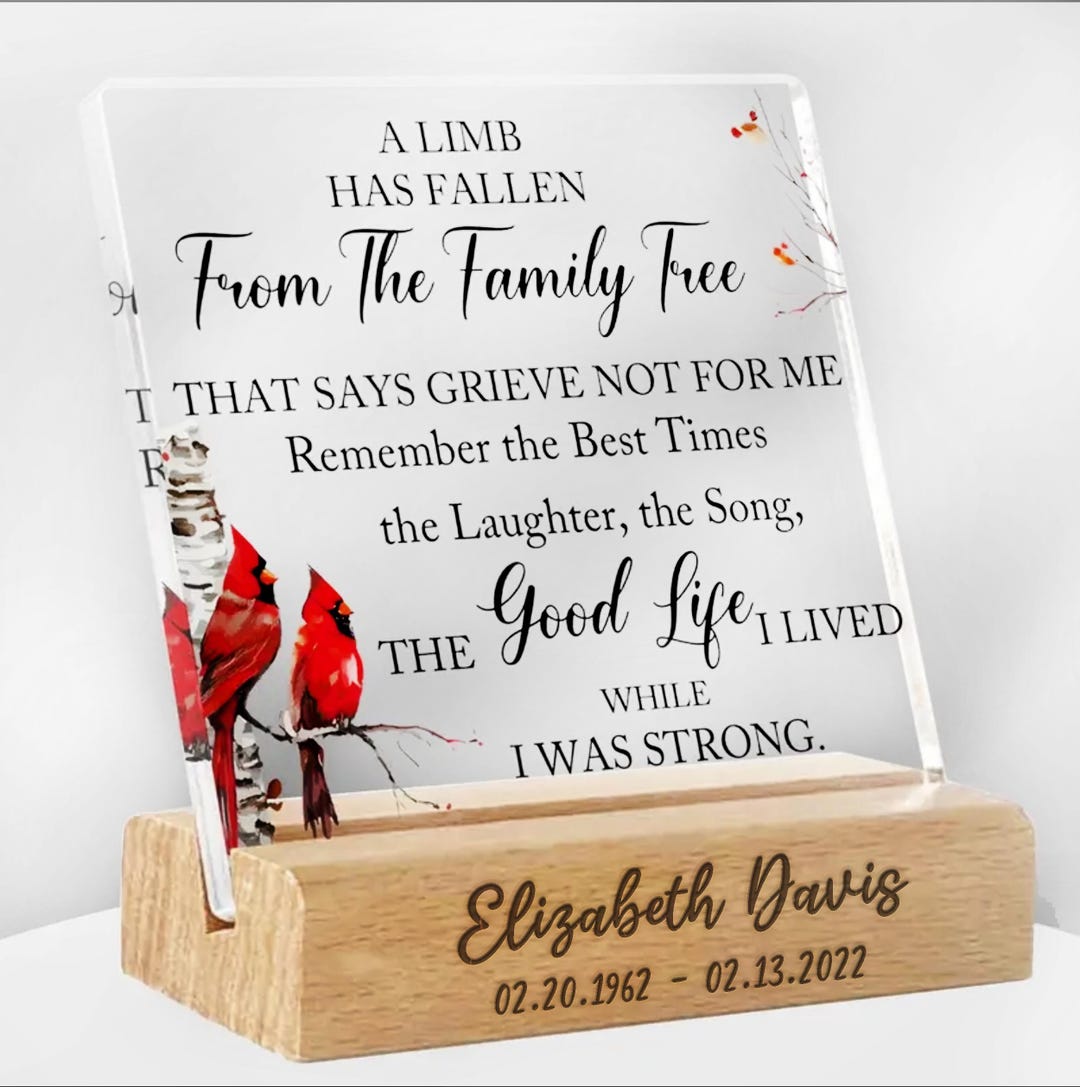 Cardinal Memorial Acrylic Plaque With Wooden Stand, Laser Engraved ...