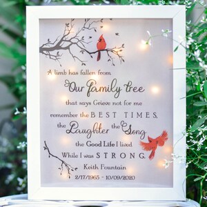 Sympathy Gift, Memorial Gift, Lighted Cardinal Memorial Frame, Keepsake ...