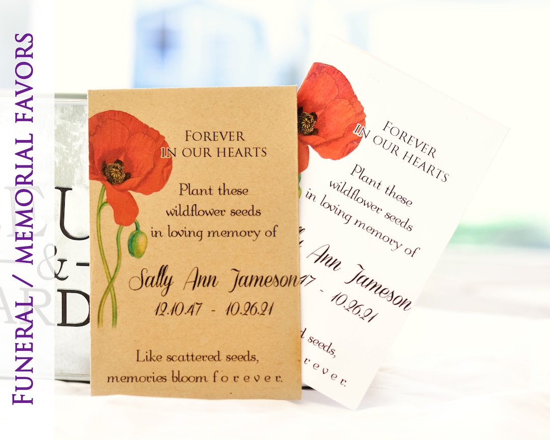 Wildflower Seed Packet Personalized Funeral Favors: Poppy Memorial ...