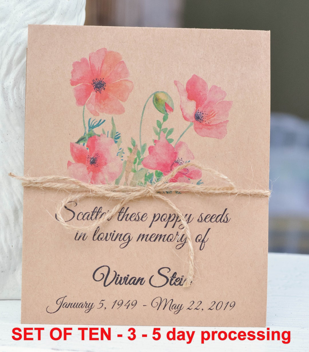 Funeral Favor Poppy Flower Memorial Seeds Funeral Celebration of Life ...