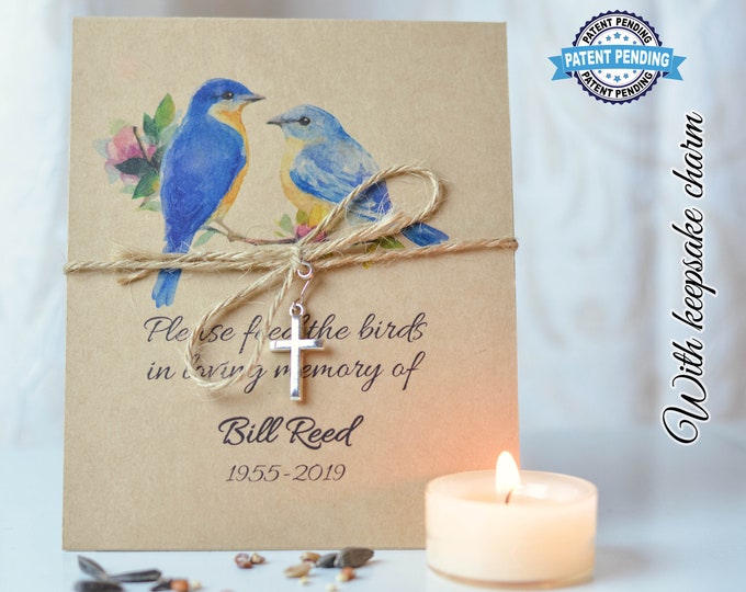 Blue Bird, Memorial Bird Seed Packs, Celebration of Life, Funeral Favor ...