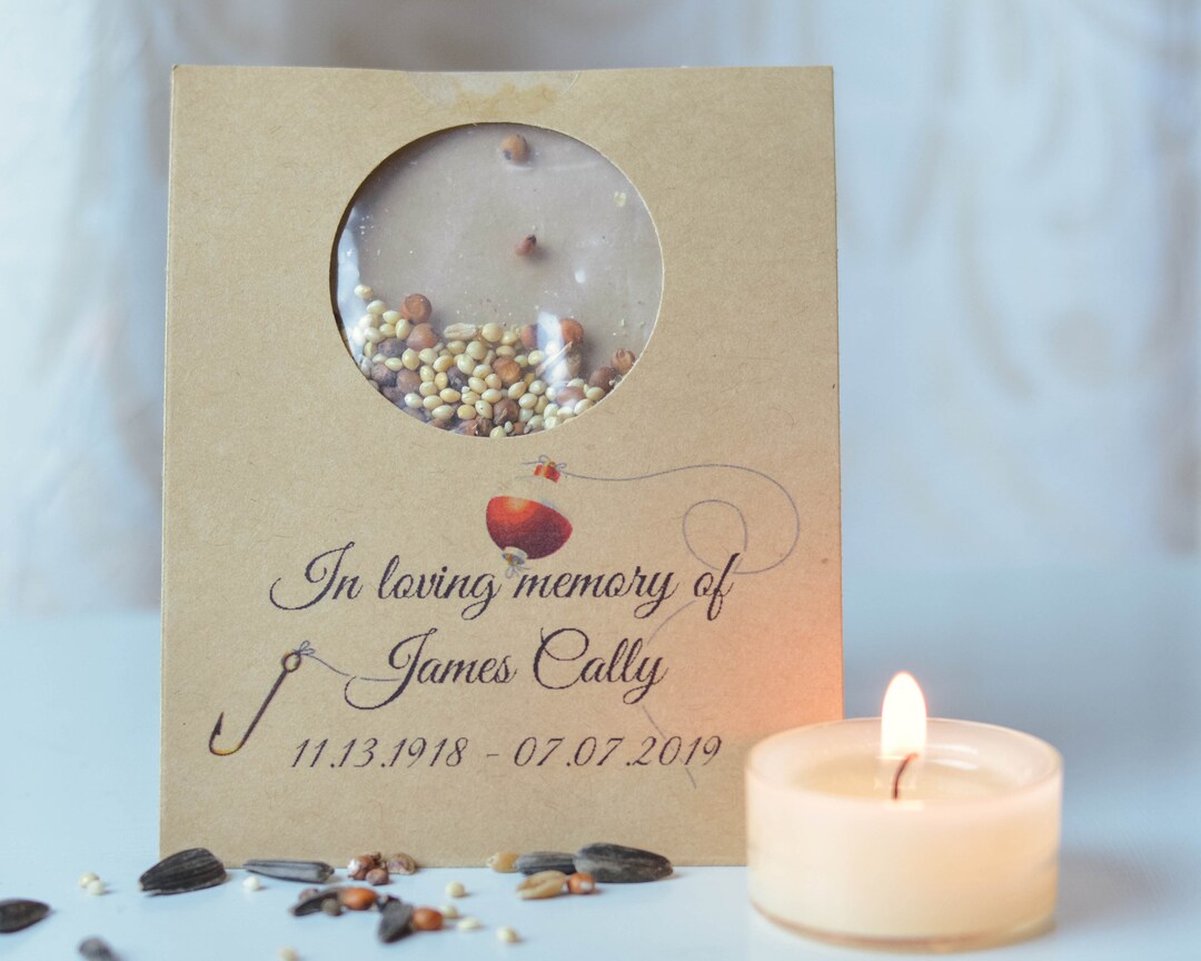 Fishing Memorial Favor, Sympathy Gift, Memorial Birdseed Packs, Funeral ...