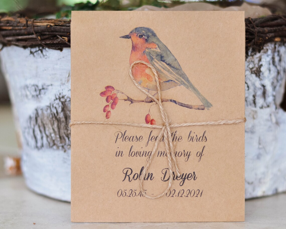 Funeral Favor Robin Memorial Seeds Celebration of Life Bird Seed Packet ...