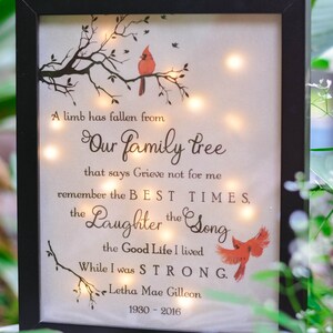 Sympathy Gift, Memorial Gift, Lighted Cardinal Memorial Frame, Keepsake ...