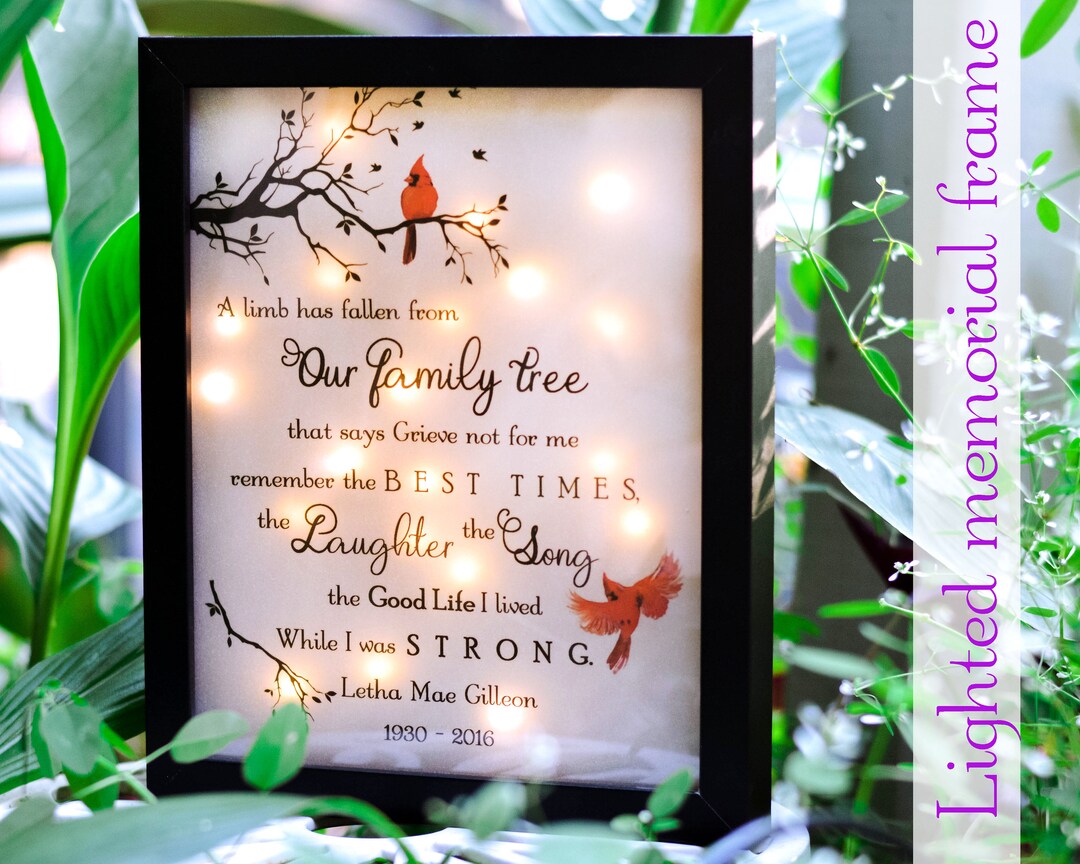Sympathy Gift, Memorial Gift, Lighted Cardinal Memorial Frame, Keepsake ...
