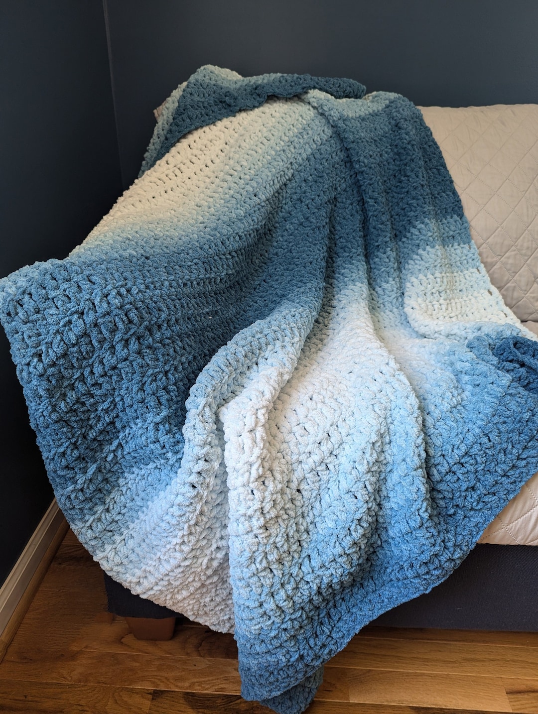 Deep Teal Ombre Handmade Blanket, Adult Large Throw, Cozy Chunky ...