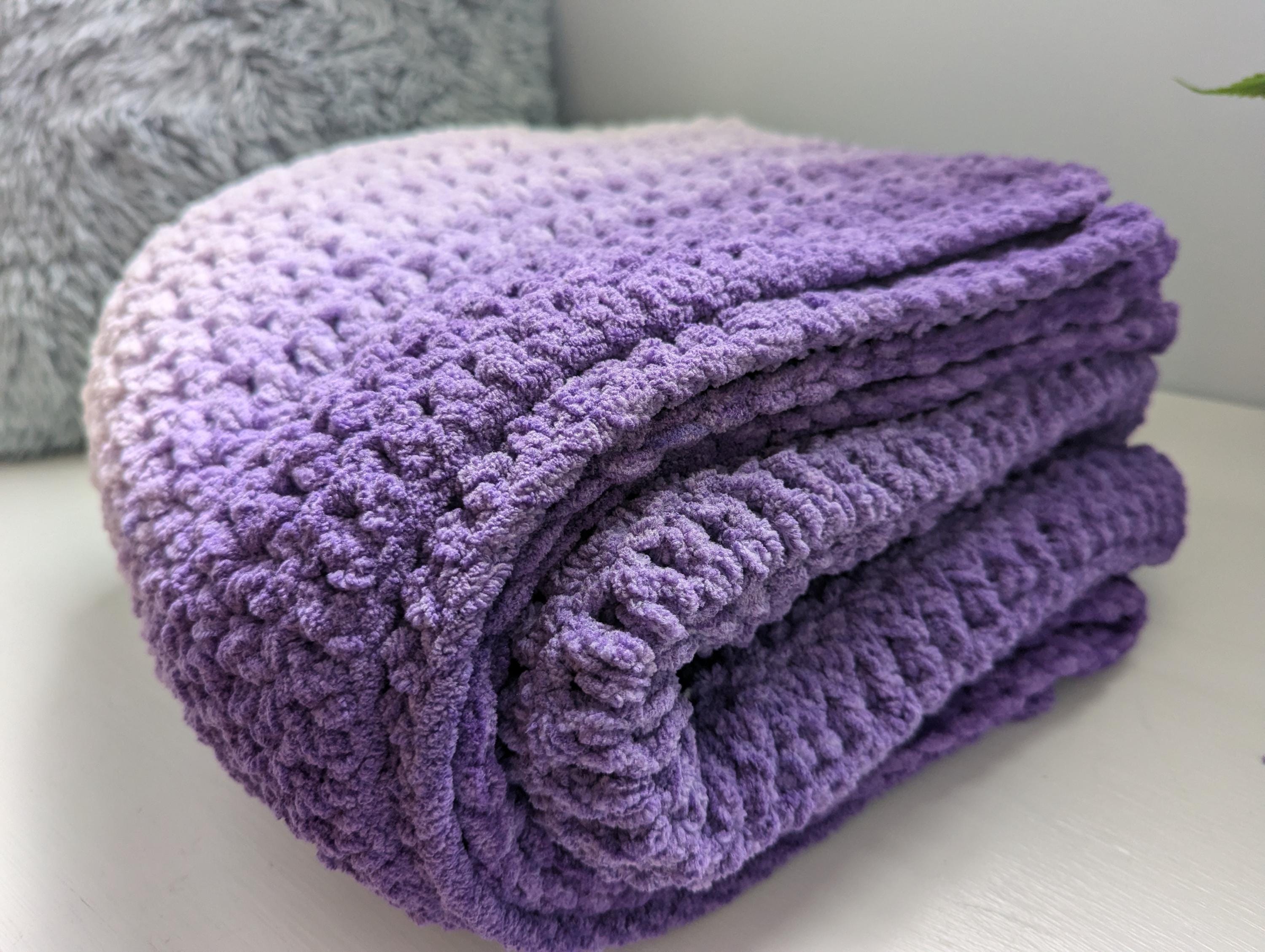 Purple Ombre Handmade Blanket, Adult Large Throw, Cozy Chunky Chenille ...