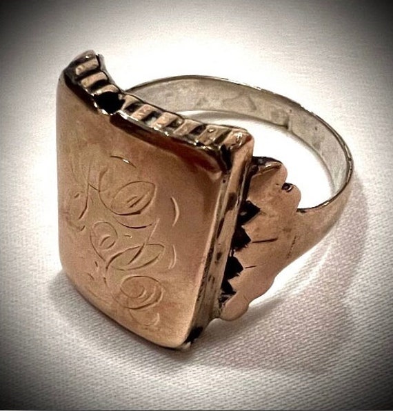 Georgian 14k Gold & Sterling Silver Signet Ring 10 3/4 - Gem