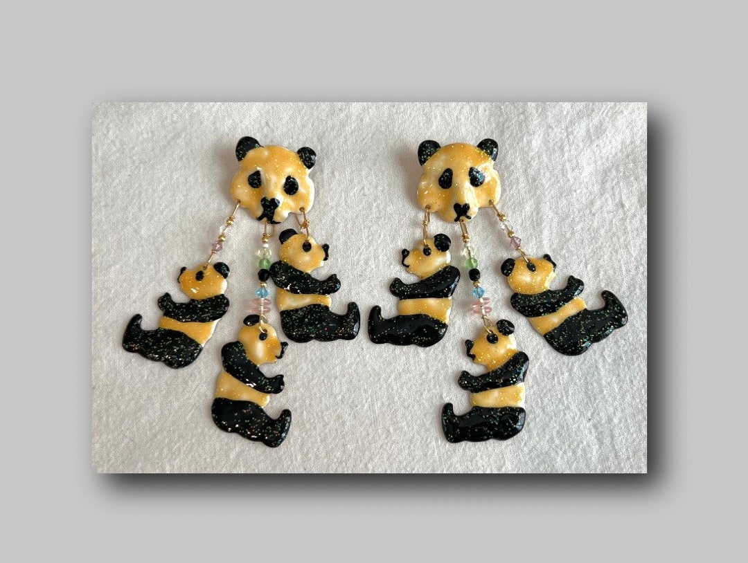 Lunch at the Ritz Panda Dangle Statement Novelty Earrings - Etsy