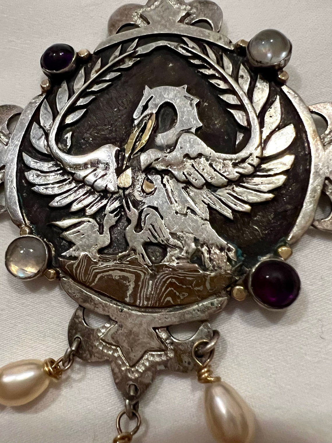 Sterling Silver Phoenix Pendant W/14k Gold Accents & Gemstones - Etsy