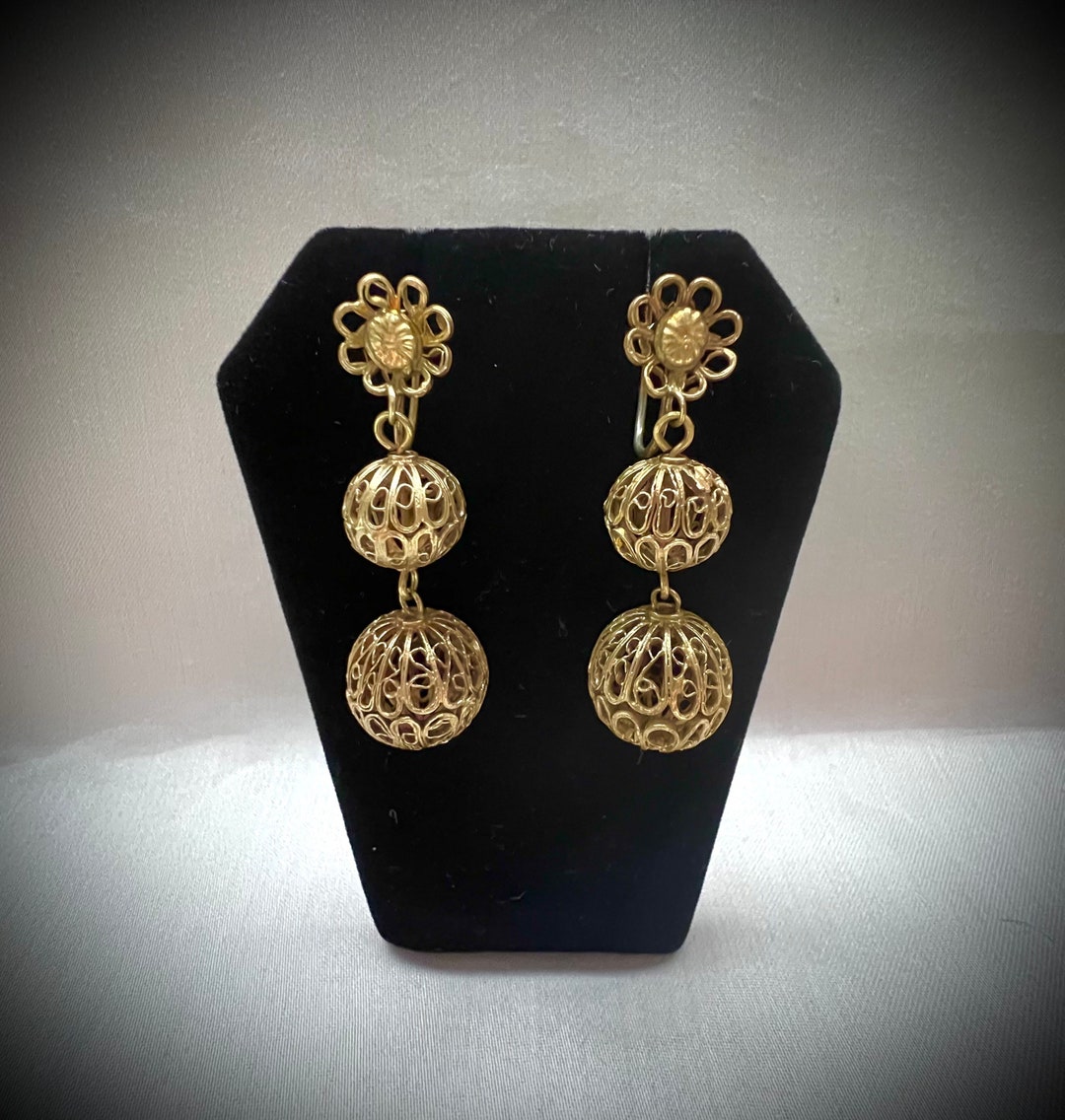 Art Deco Sterling Vermeil Filigree Screw Back Dangle Earrings - Etsy