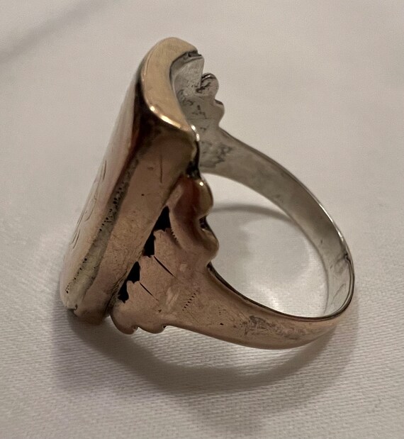 Georgian 14k Gold & Sterling Silver Signet Ring 10 3/4 - Gem