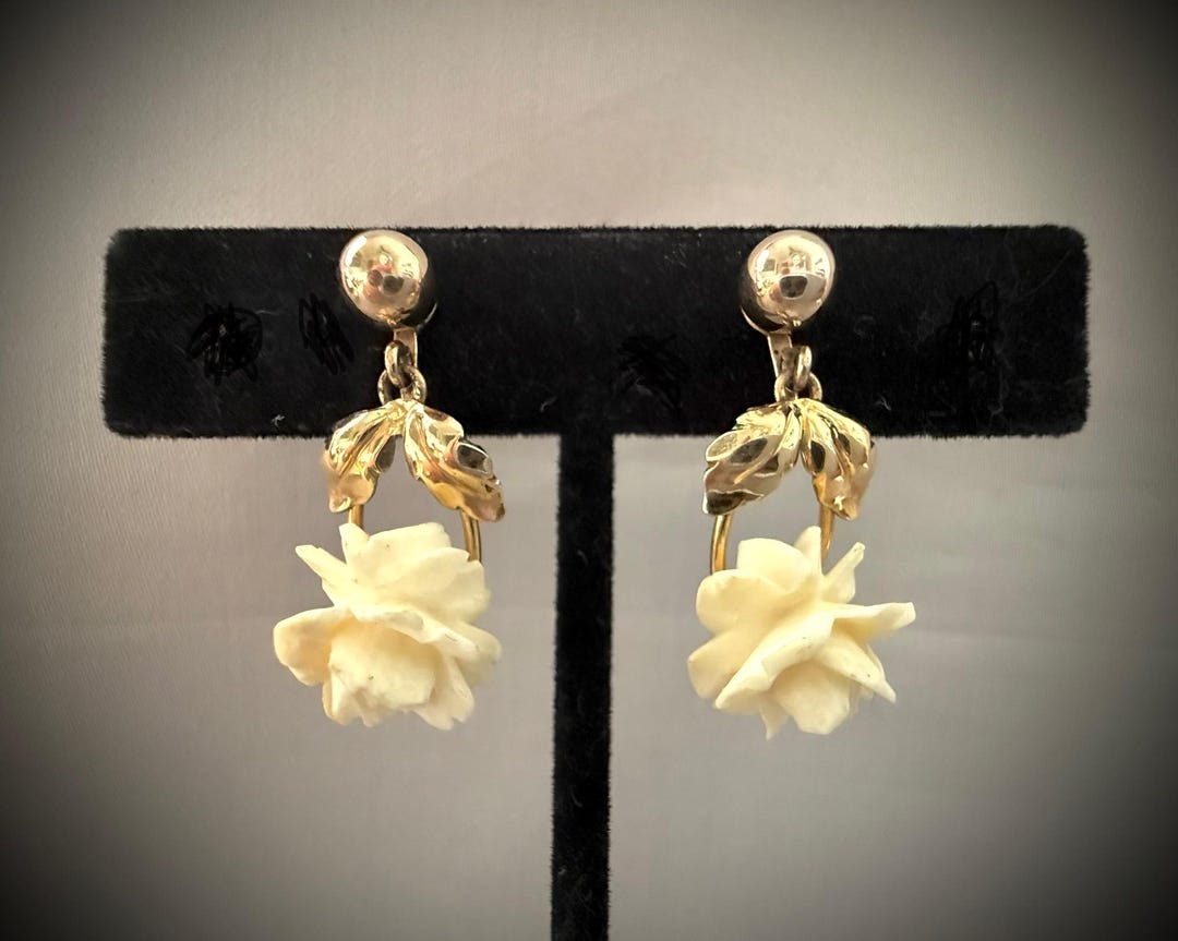 Van Dell 12k GF Carved Rose Screw Back Earrings - Etsy