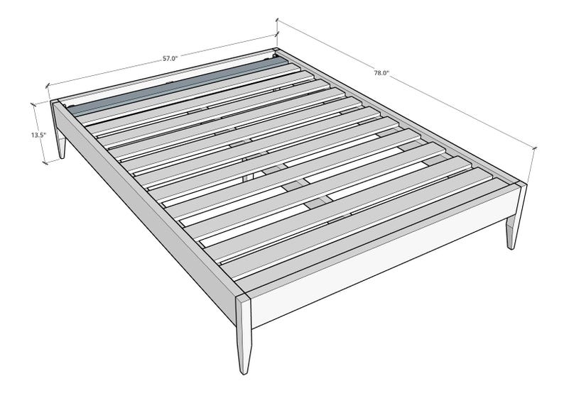 DIY Full Size Bed Frame - Printable PDF Woodworking Plans, Build Plans ...