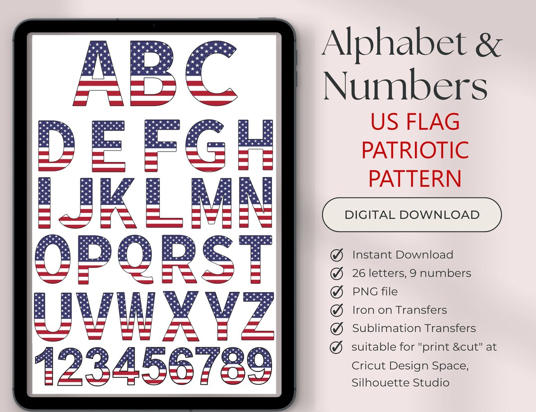 Digital Download AMERICAN FLAG Alphabet and Numbers PNG, Usa Patriotic ...