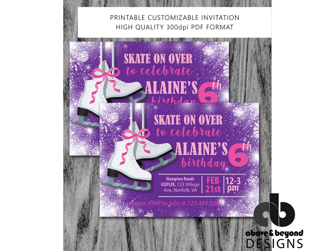 DIGITAL DOWNLOAD Ice Skating Theme Birthday Invitation, Printable File ...