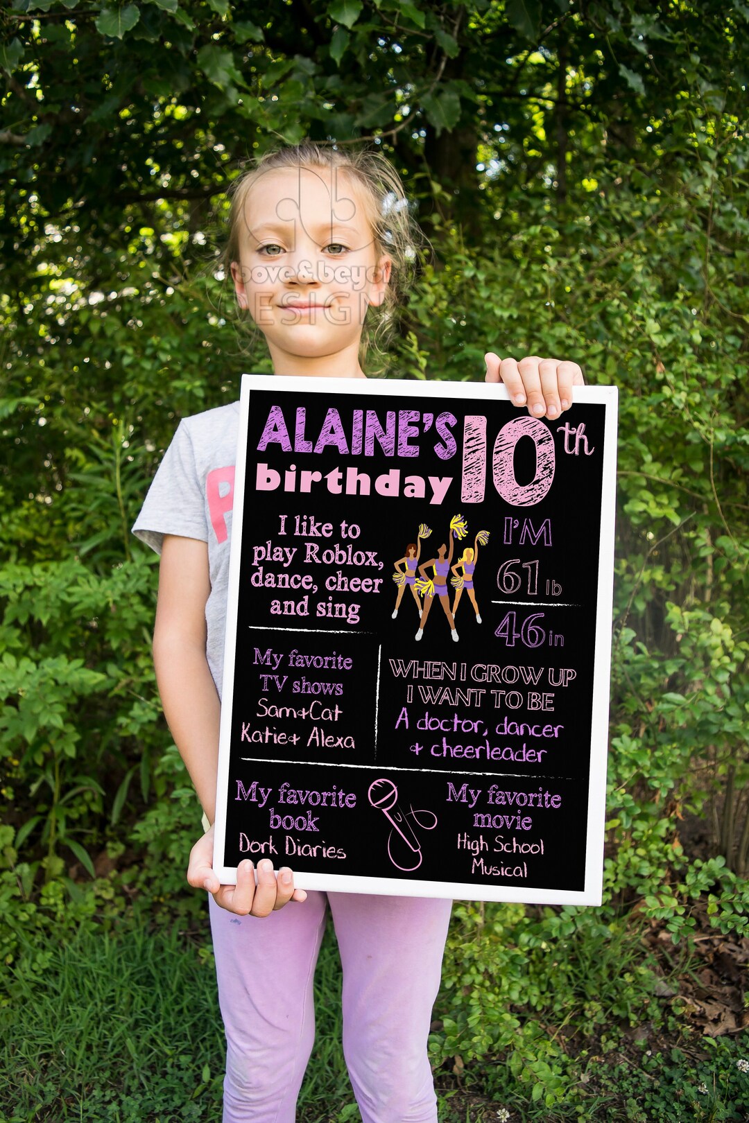 DIGITAL FILE Birthday Chalkboard, Sing Dance Cheerleading Customizable ...