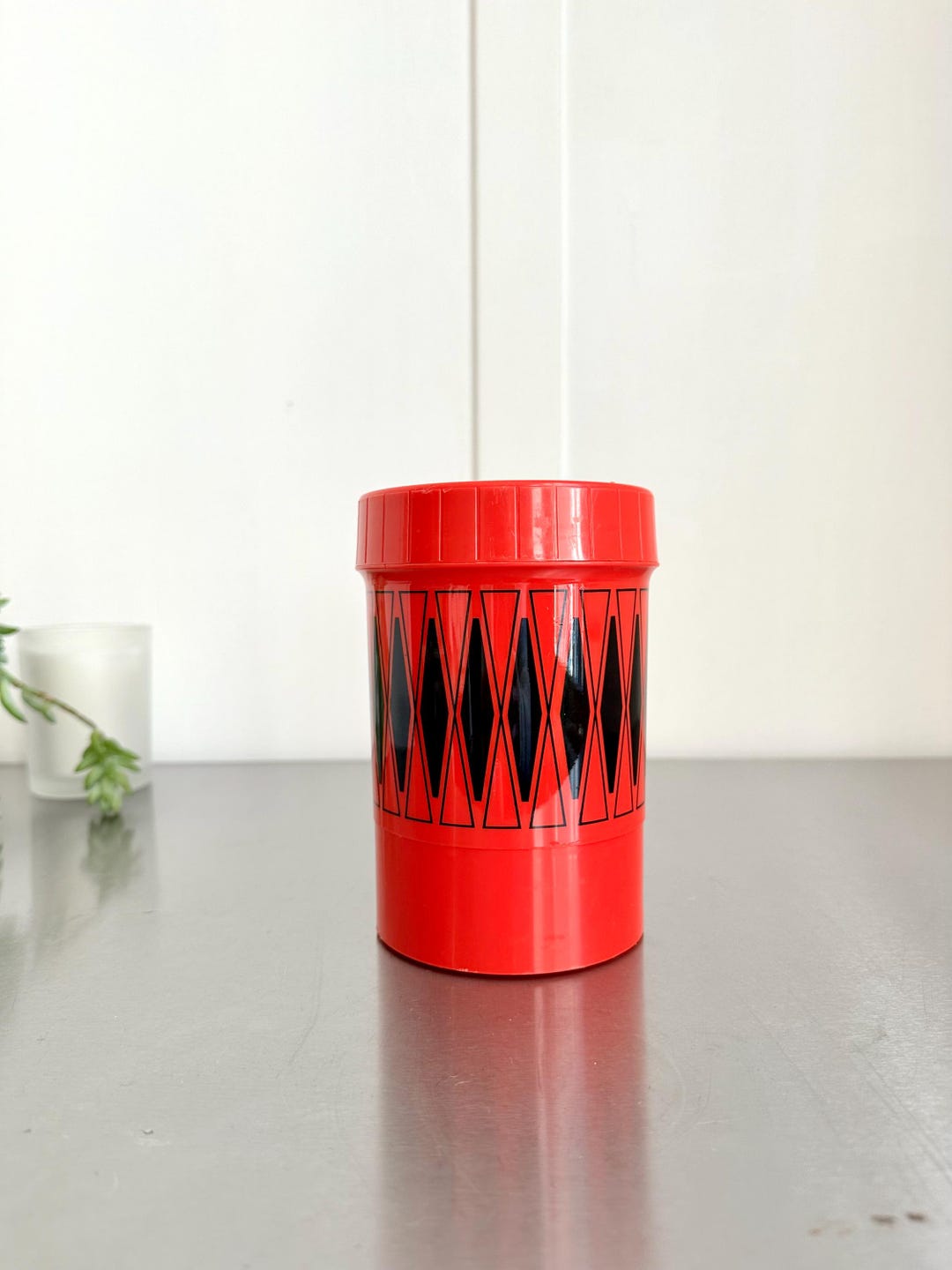 1970s Red and Black Diamond Thermos Plastic Vacuum Bottom Thermos ...