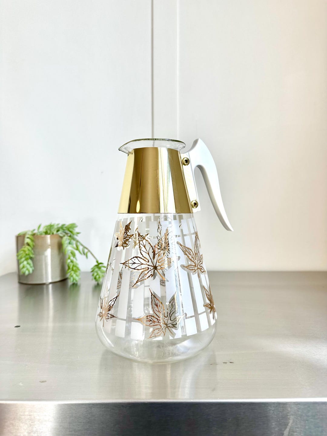 Vintage Mid Century Fred Press Glass Coffee Carafe - Maple Leaf Design ...