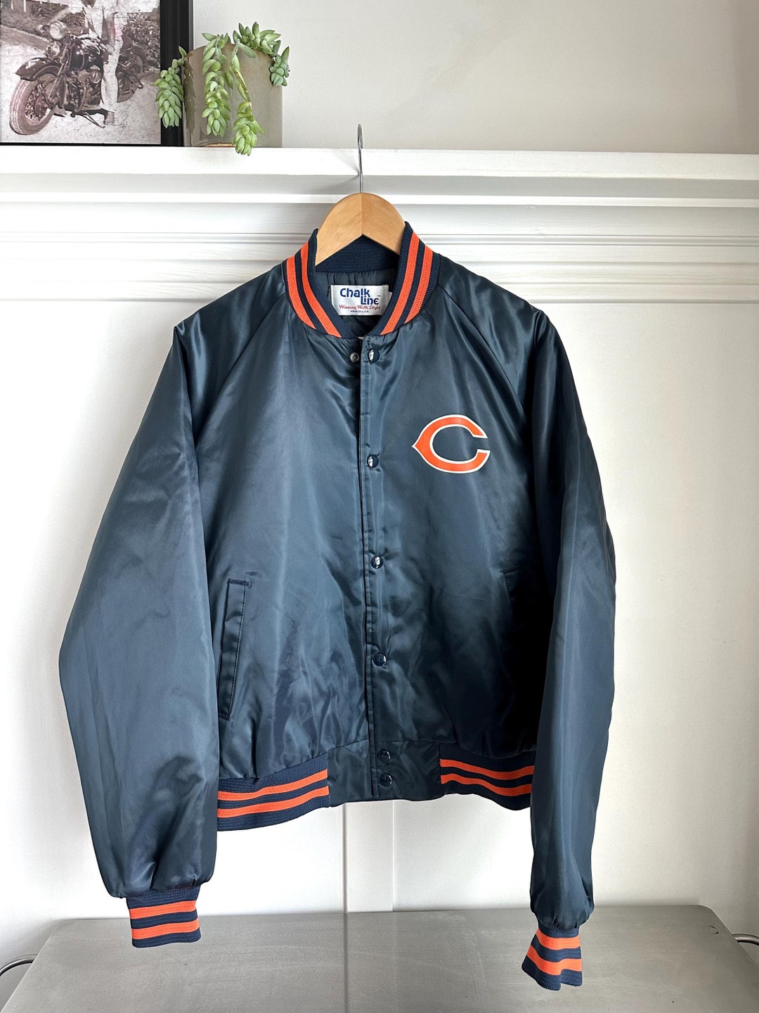 Vintage Chicago Bears Chalk Line Satin Bomber Jacket - Silkscreened ...