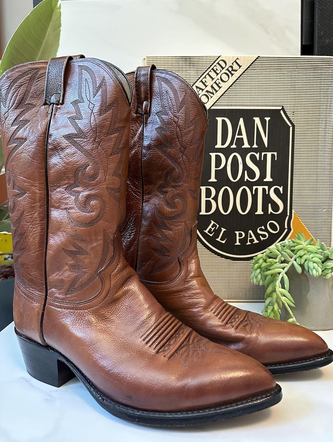 1980s Dan Post Brown Cowboy Boots, Made in USA, Original Box - Etsy