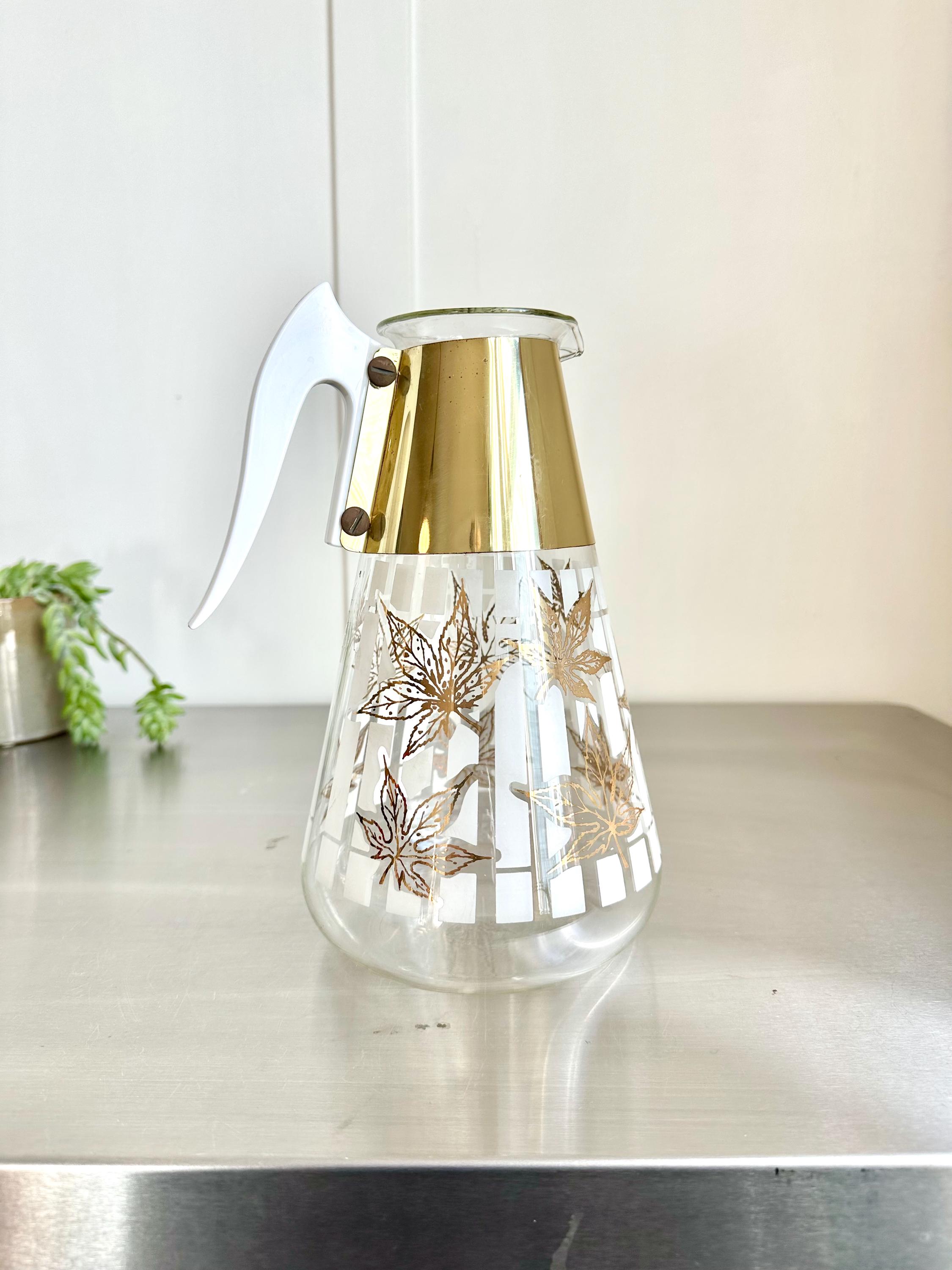 Vintage Mid Century Fred Press Glass Coffee Carafe - Maple Leaf Design ...
