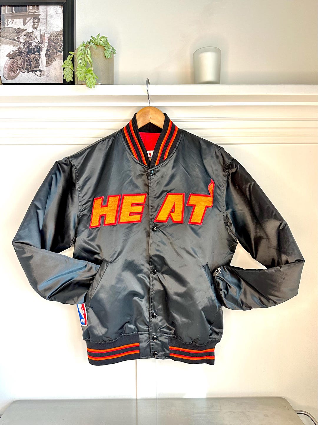 RARE Vintage Miami Heat Starter Jacket Black + Red Made in USA - Large ...
