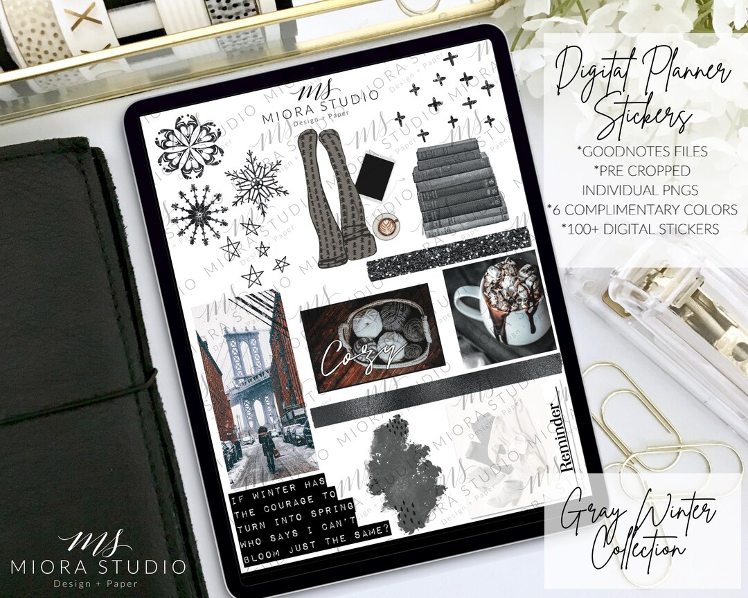 Gray Winter/digital Planner Stickers/goodnotes/pre-cropped PNG Digital ...