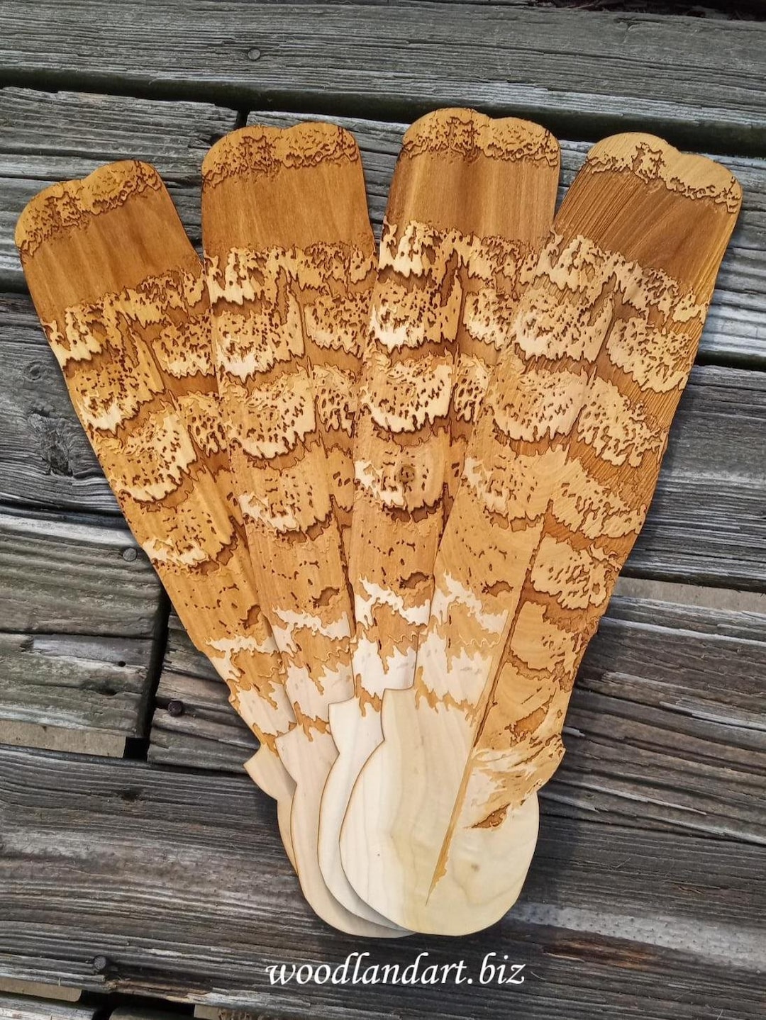 Grouse Feather Shaped Laser Cut and Engraved Solid Wood Replacement ...