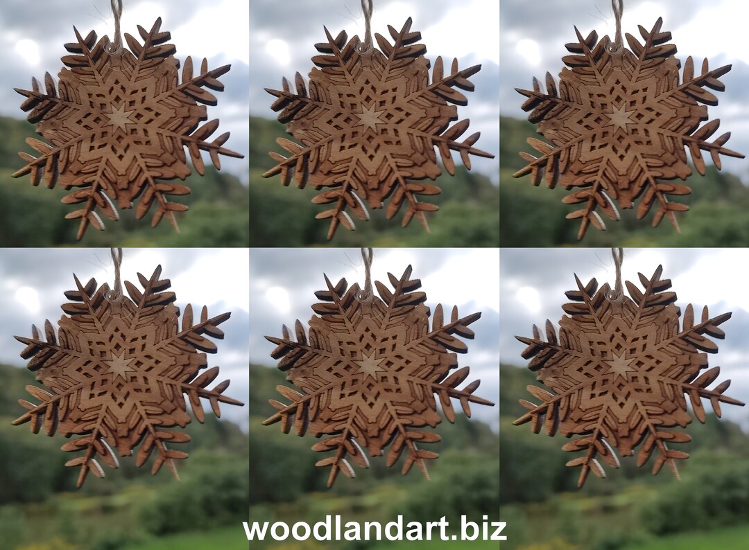 Set of 6 Pointed Snowflake Layered Laser Engraved Solid Wood - Etsy