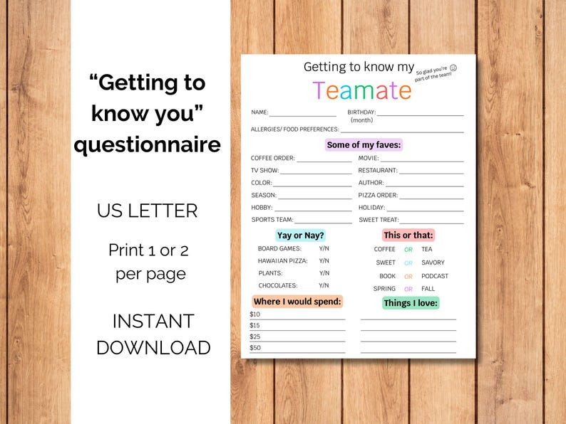 All About My Coworker Printable, Team Building Get to Know Me ...