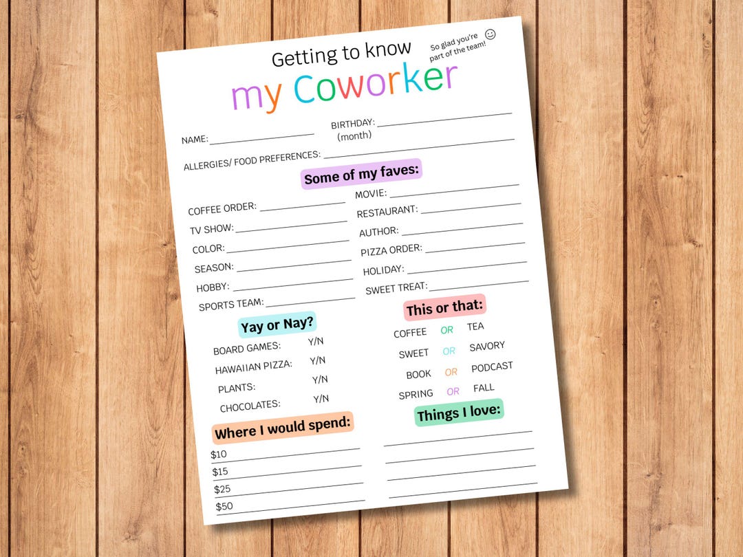 All About My Coworker Printable, Team Building Get to Know Me ...
