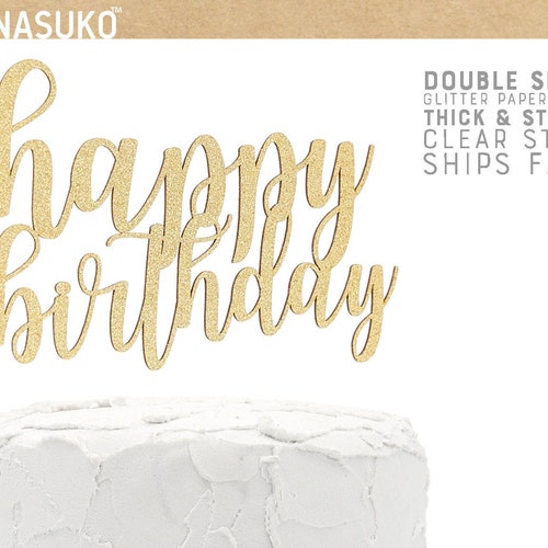 Happy Birthday Cake Topper Cursive Lettering Gold Glitter | Etsy