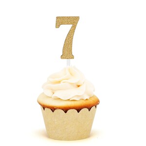 7 Cupcake Toppers, 7th Birthday Cupcake Toppers, Double Sided, Gold ...