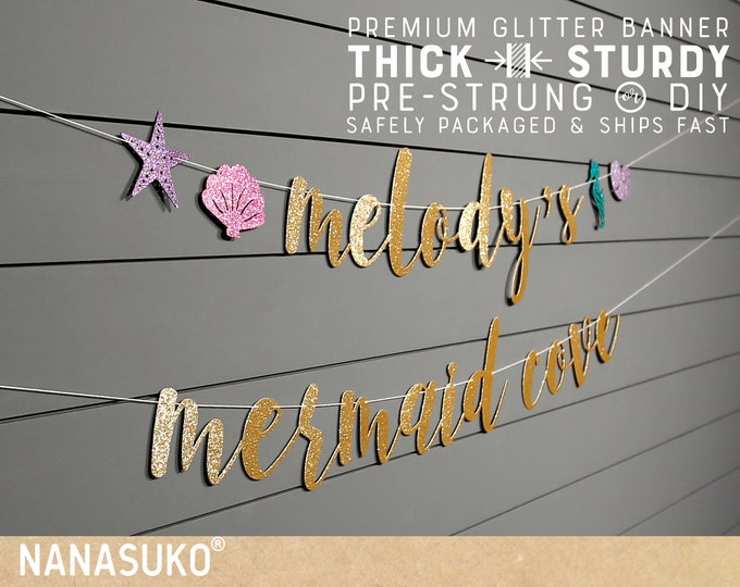 Mermaid Cove Banner With Personalized Name, Mermaid Birthday Party ...