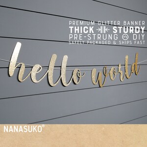 Hello World Banner, Baby Shower Banner, Gold Glitter Party Decorations ...