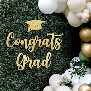 Congrats Grad Backdrop Sign With Graduation Cap, Graduation Party Decor ...