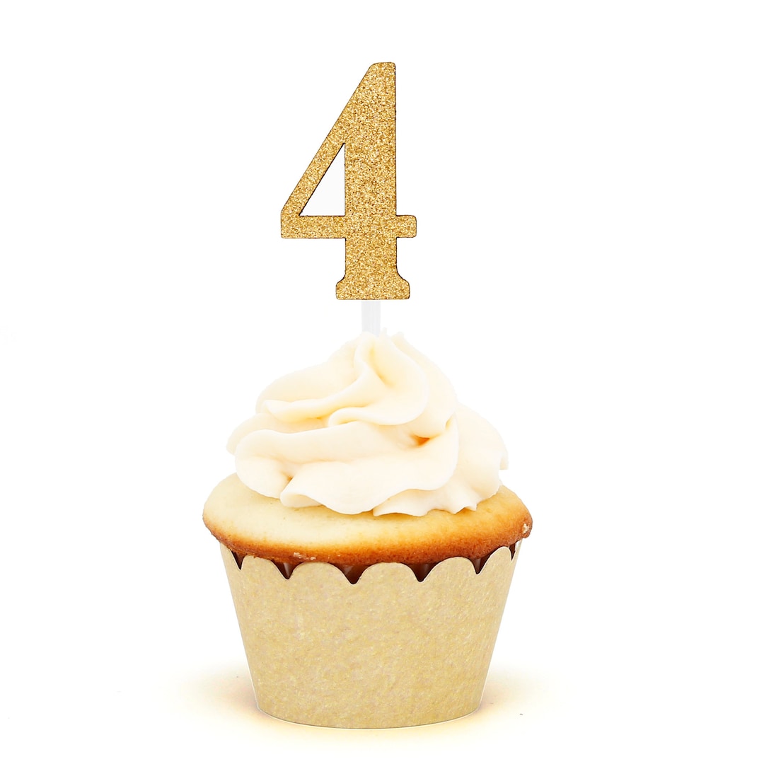 4 Cupcake Toppers, 4th Birthday Cupcake Toppers, Double Sided, Gold ...